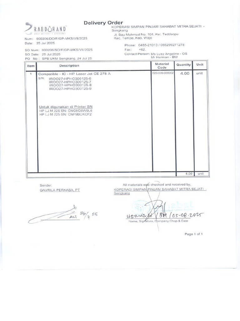 Tanda Terima Cartridge | PDF