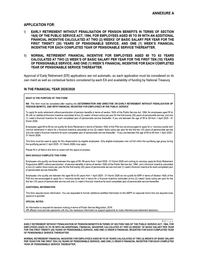 Annexure A - ERP and VEP Application Form | PDF | Retirement | Pension