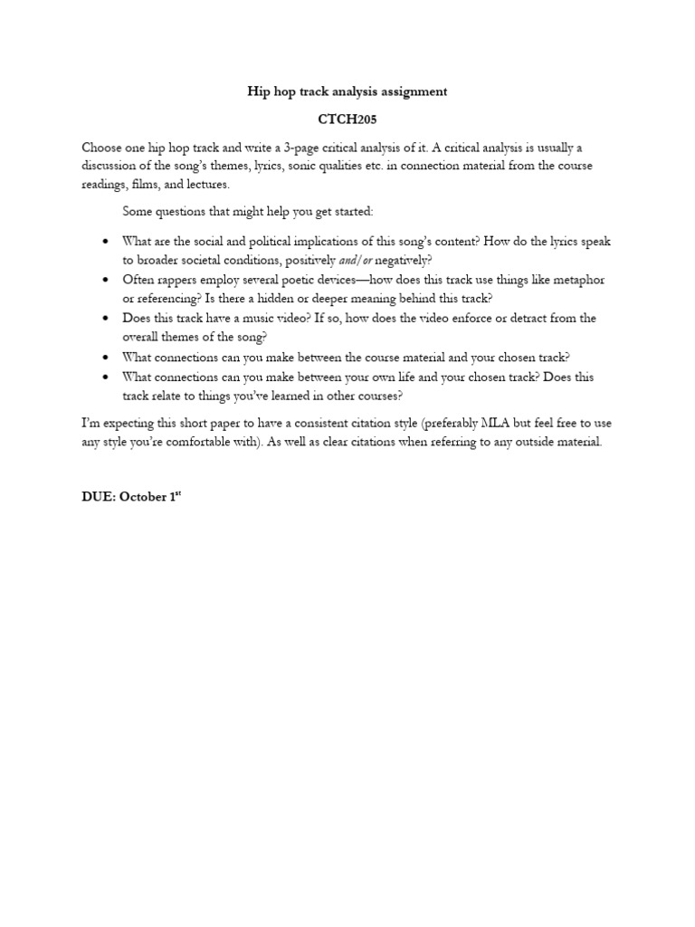 Critical Analysis of a Hip Hop Track | PDF