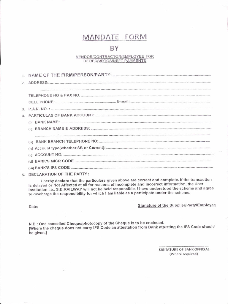Mandate Form Blank | PDF