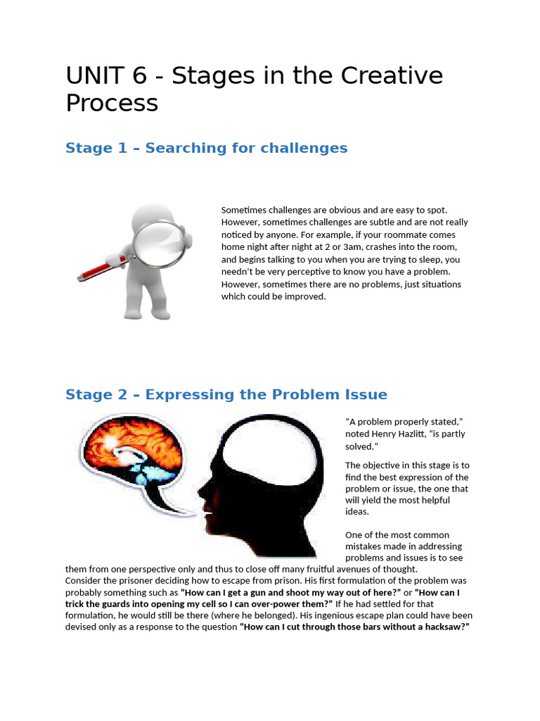 UNIT 6 - Stages in The Creative Process | PDF | Experience | Creativity