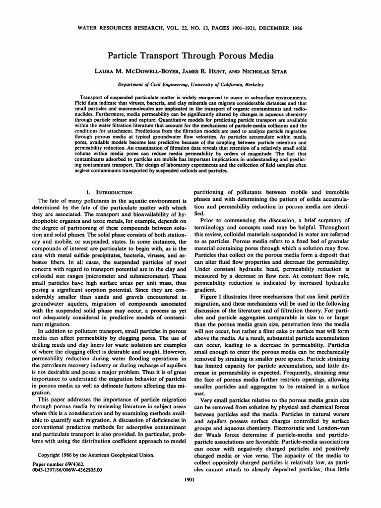 Particle Transport Through Porous Media | PDF | Soil | Aquifer
