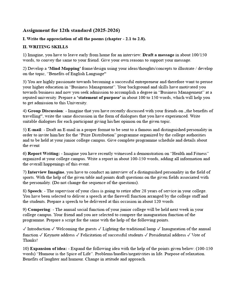 12th Grade Assignment Guide 2025-2026 | PDF