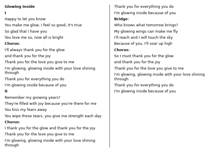 Glowing Inside Lyrics Viniah | PDF