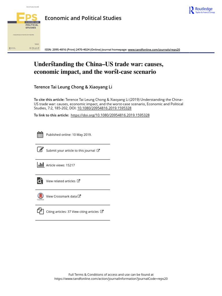 Chong, T. T. L., & Li, X. (2019). Understanding the China–US Trade War Causes, Economic Impact ...