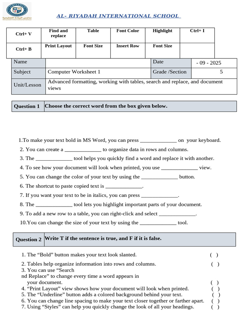 GR 5 Worksheet | PDF