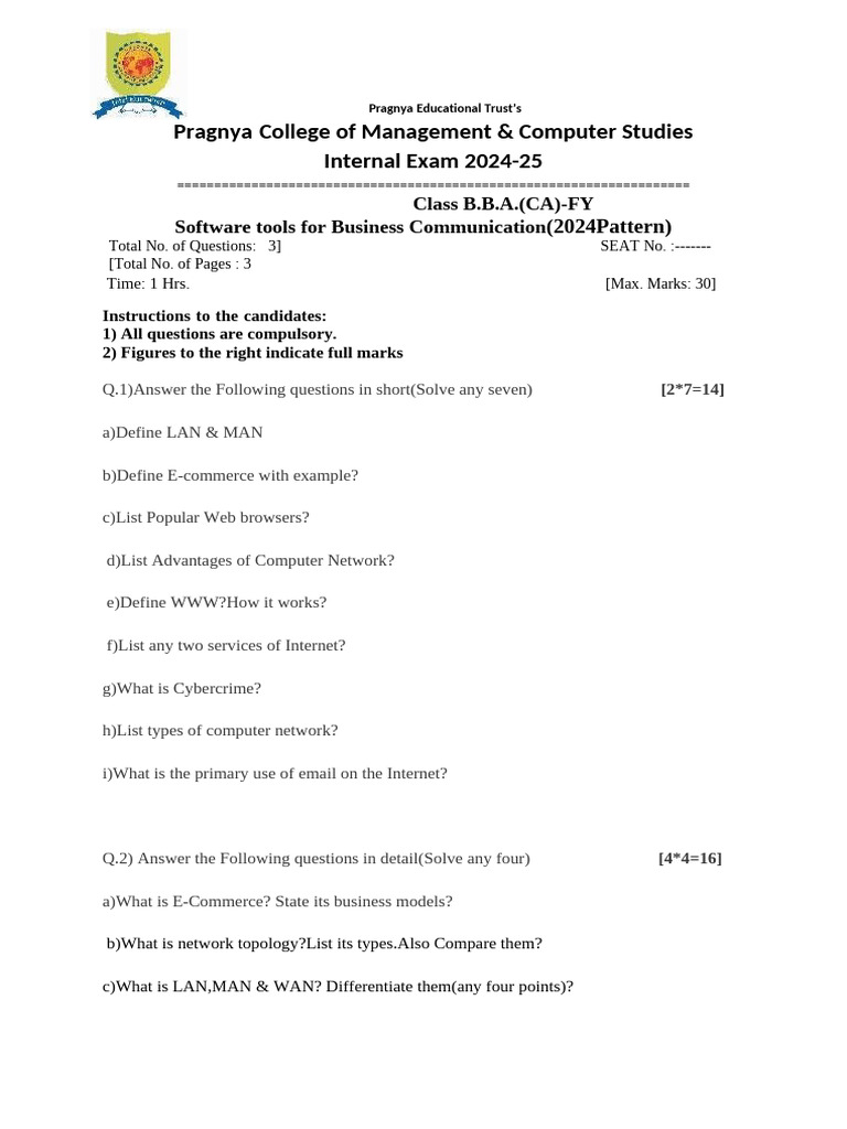 BBA Internal Exam: Business Communication Tools | PDF