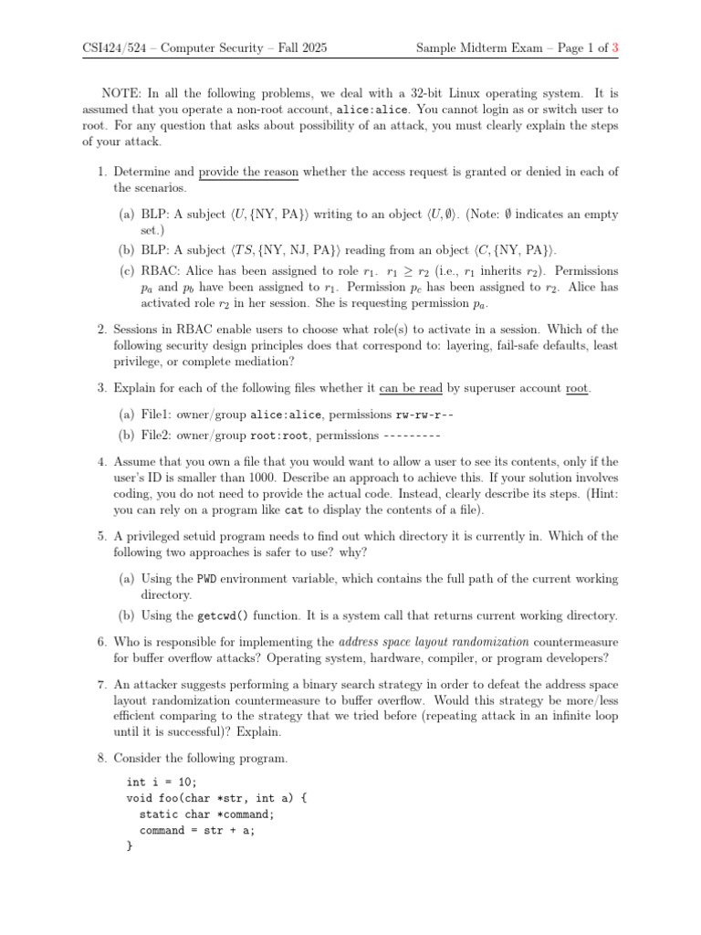 Csi524 f25 Sample Exam1 | PDF | Computer Program | Programming