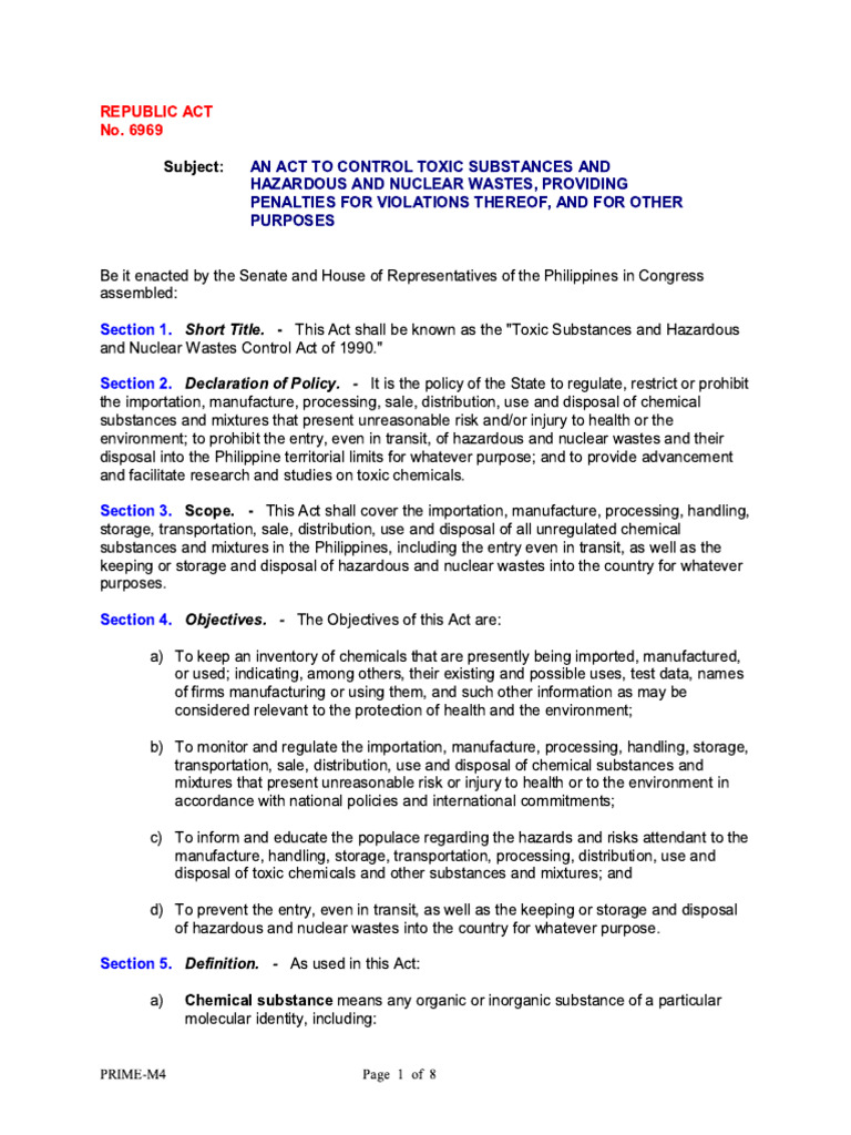 RA 6969 - Toxic Substances and Hazardous and Nuclear Wastes Control Act ...