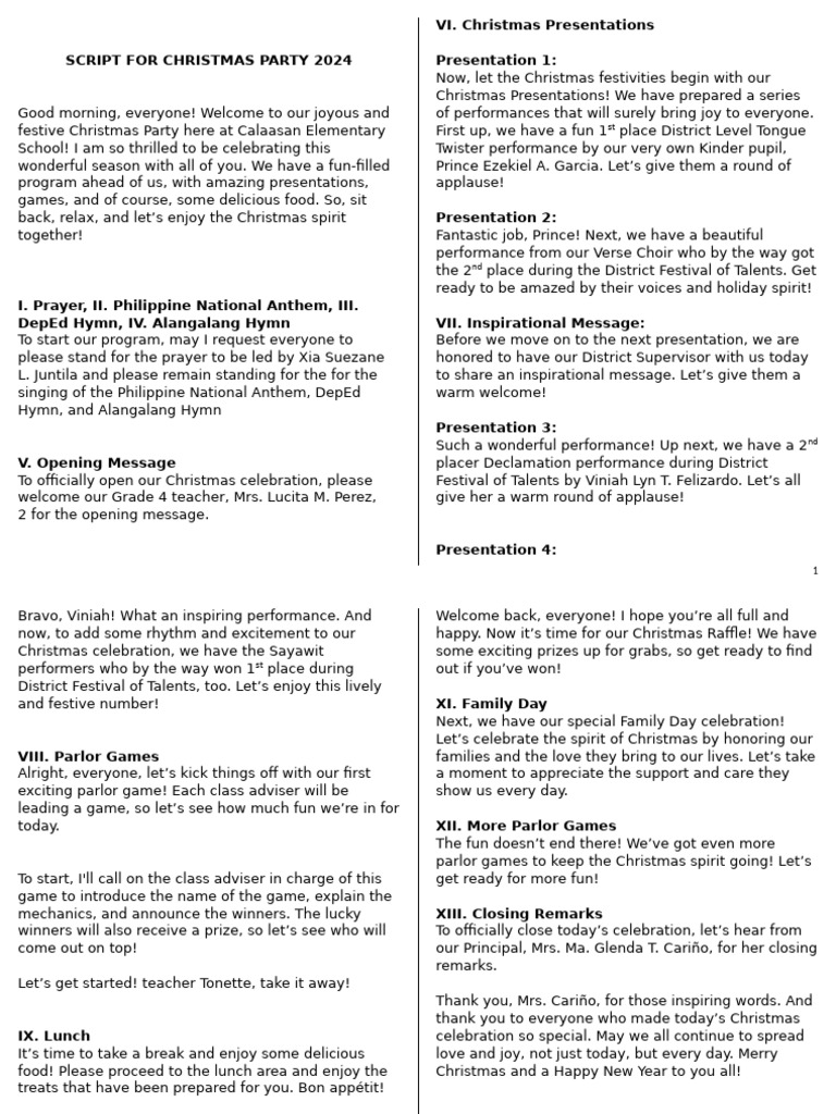 Script For Christmas Party | PDF