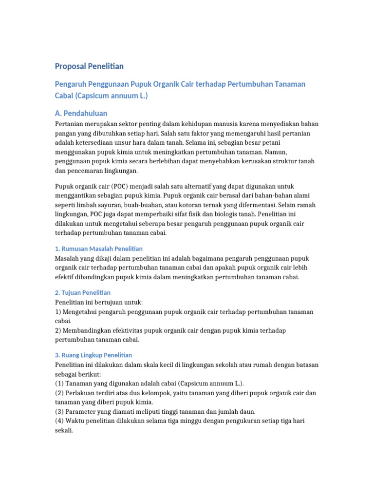 Proposal Penelitian POC Tanaman Cabai Format Buku | PDF