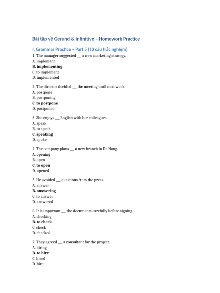 Gerund & Infinitive Practice Exercises | PDF