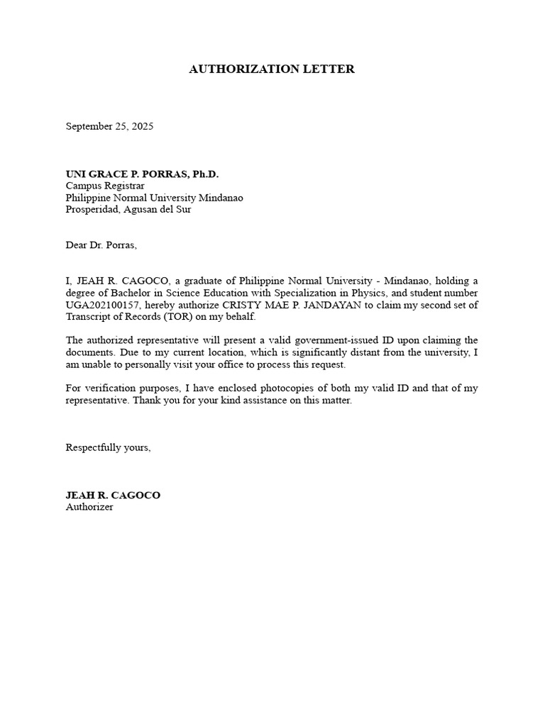 Authorization Letter Final 1 | PDF