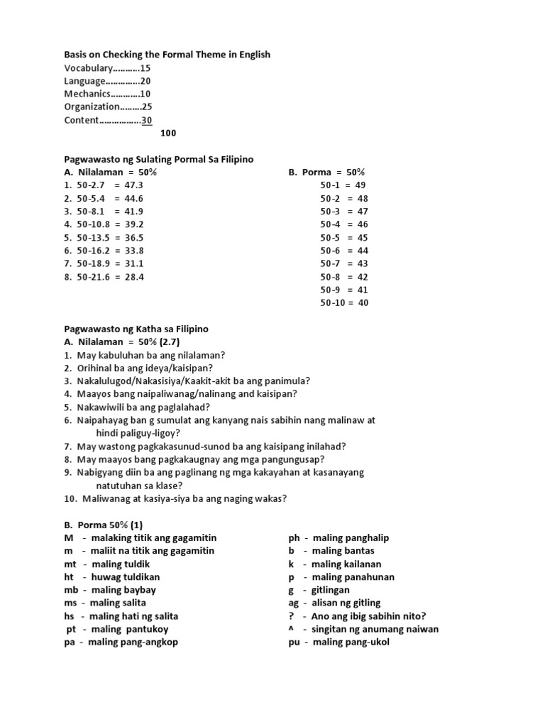 Basis On Checking The Formal Theme in English & Filipino | PDF