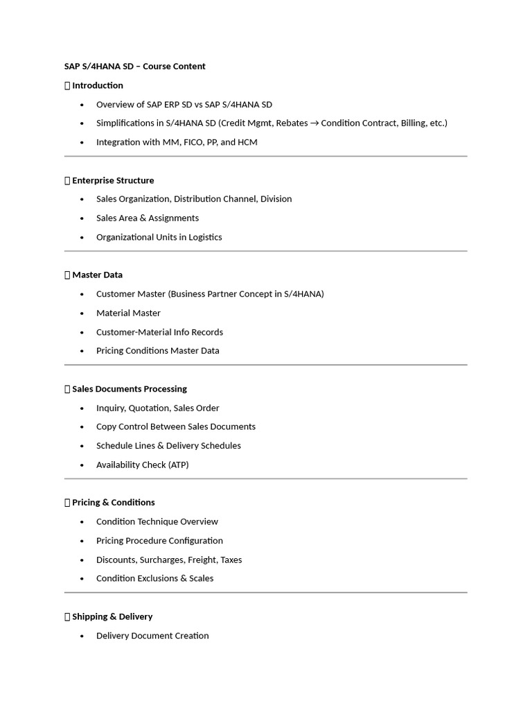 Sap s4 Hana SD Content | PDF