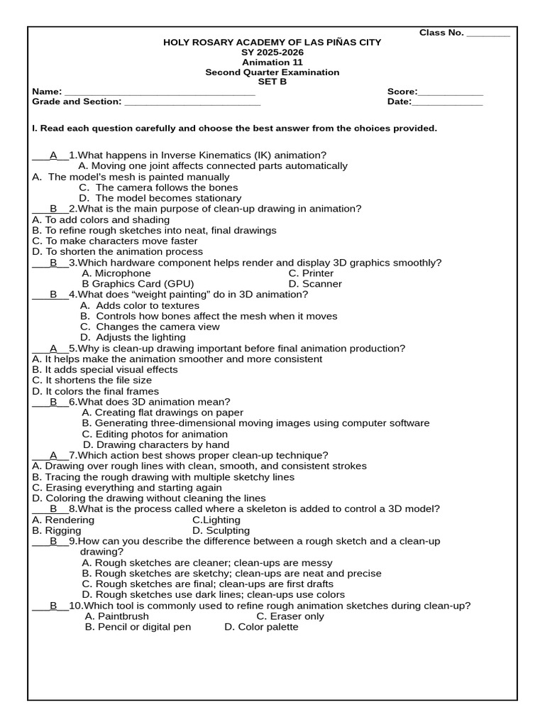 Animation 11 Second Quarter Exam Guide | PDF | 3 D Computer Graphics ...
