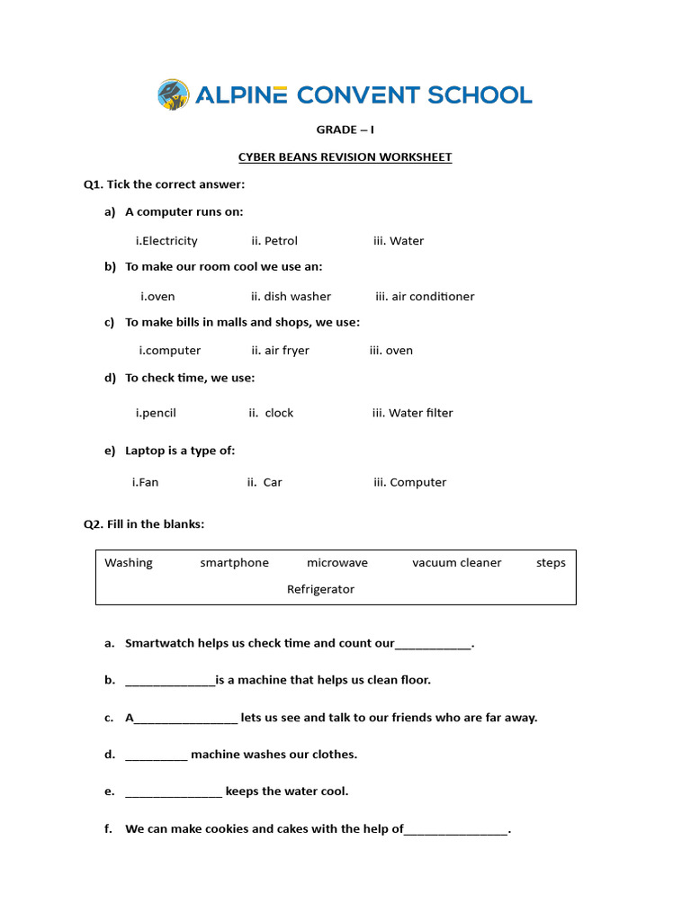 Grade I Cyber Beans Worksheet | PDF