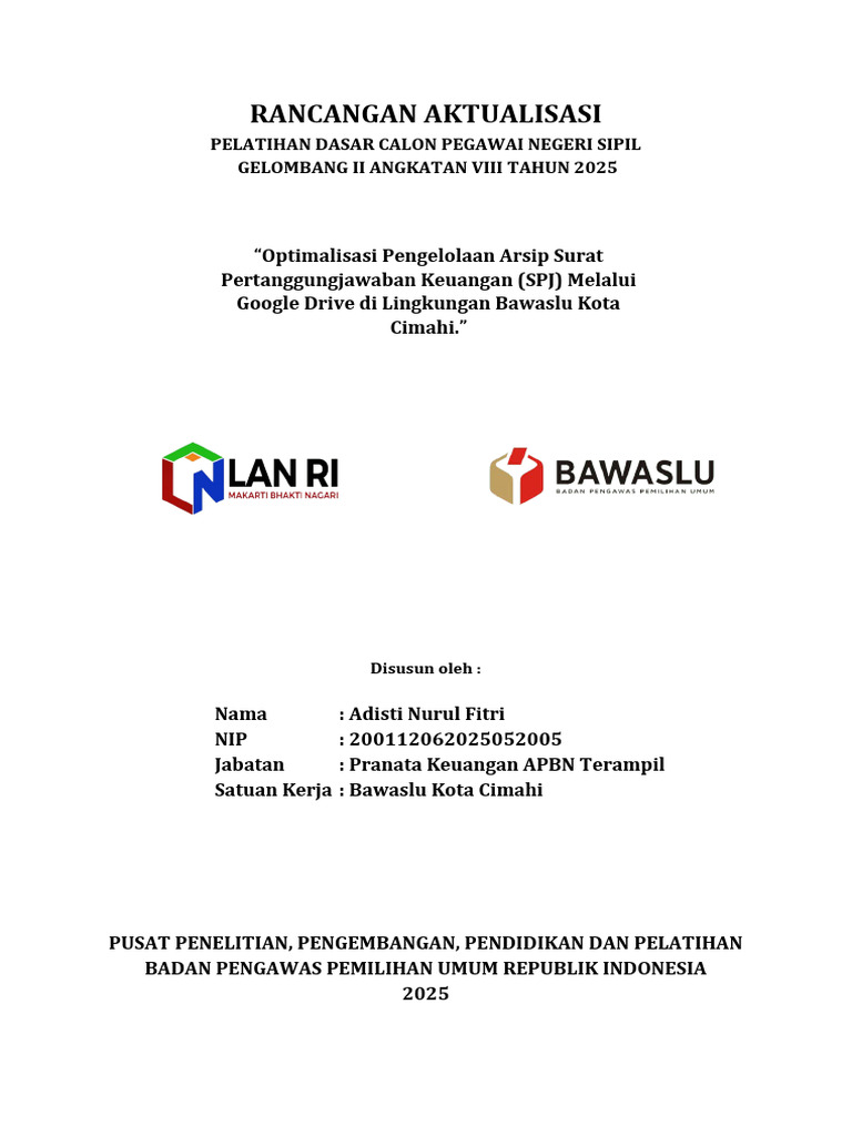 Format Rancangan Aktualisasi Latsar Cpns Bawaslu 2025 | PDF