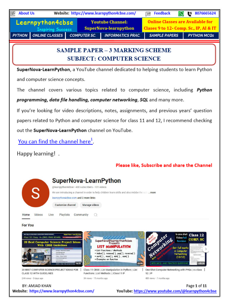 Ans - 3 - Comp. Sc. Sample Paper | PDF | Computer Science | Computer ...