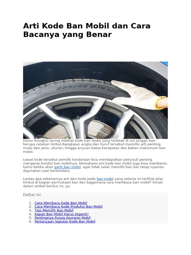 Arti dan Cara Baca Kode Ban Mobil | PDF