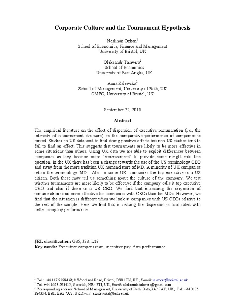 Tournament Theory | PDF | Board Of Directors | Stocks
