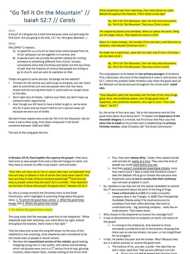 Go Tell It On The Mountain | PDF | Jesus | Religious Belief And Doctrine
