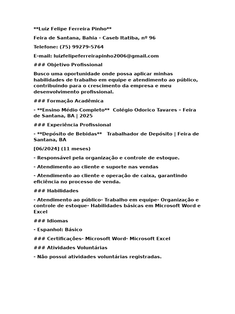 Currículo de Luiz Felipe Pinho | PDF