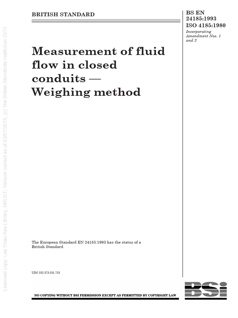 BS en 24185-1993 (1999) Iso 4185-1980 | PDF | Flow Measurement | Calibration