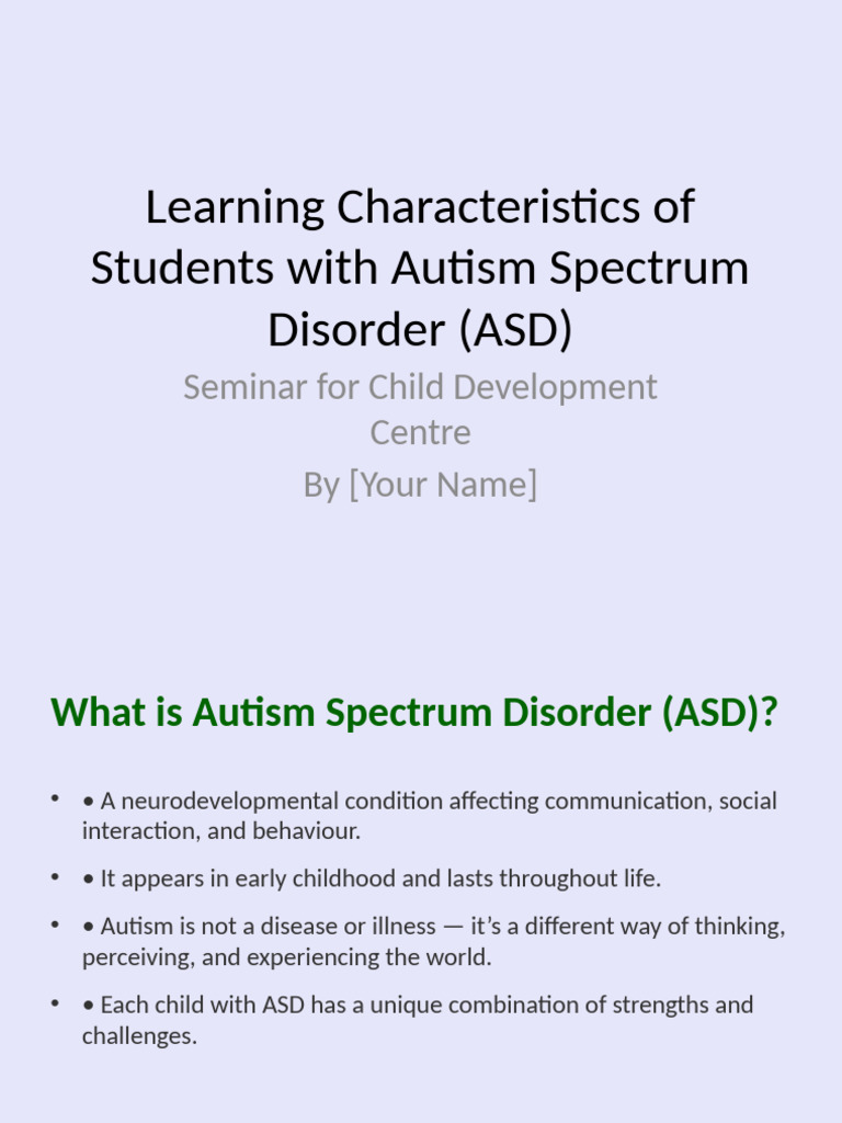 ASD Seminar Presentation Lavender | PDF | Autism | Behavioural Sciences