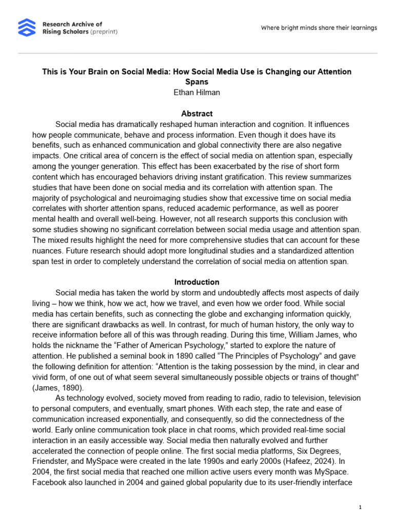 Social Media's Impact on Attention Spans | PDF | Attention | Popular ...