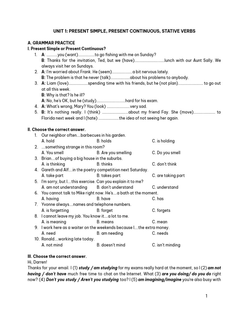 Present Simple, Present Continuous, Stative Verbs | PDF