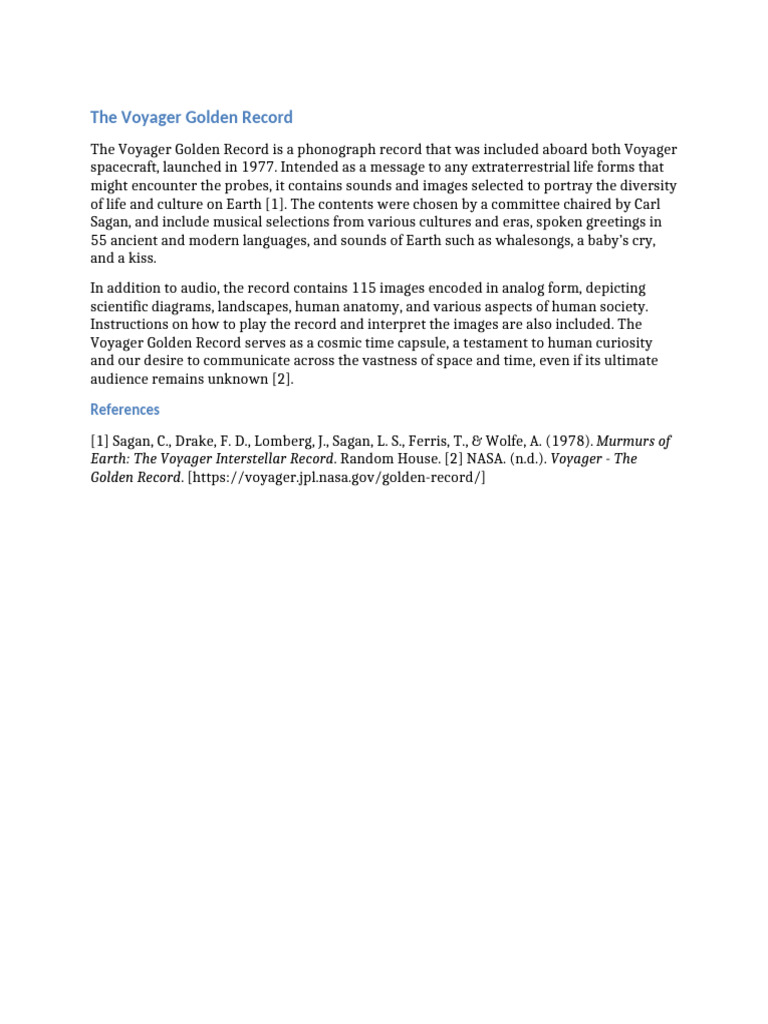 Voyager Golden Record Essay | PDF