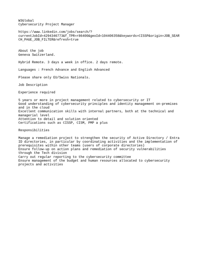 Week1 - W3Global - Cybersecurity Project Manager | PDF