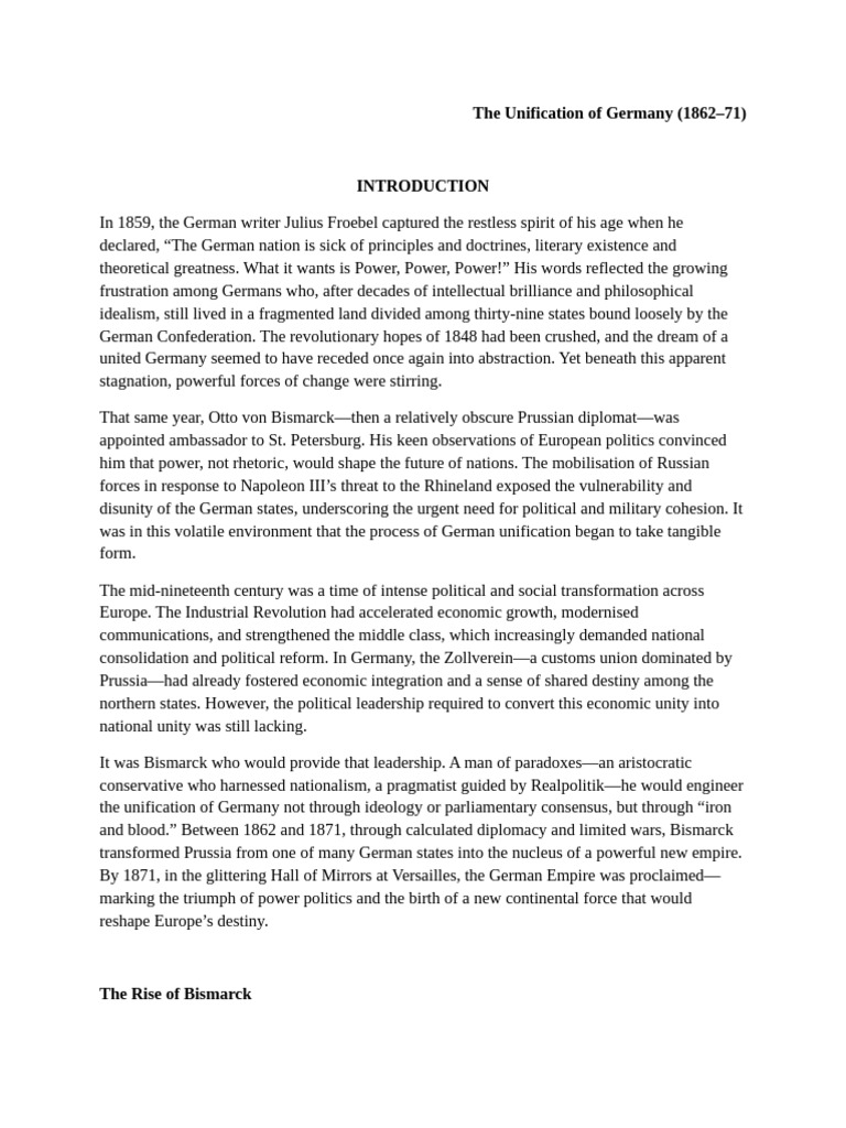 The Unification of Germany (1862-71) | PDF | Otto Von Bismarck | German ...