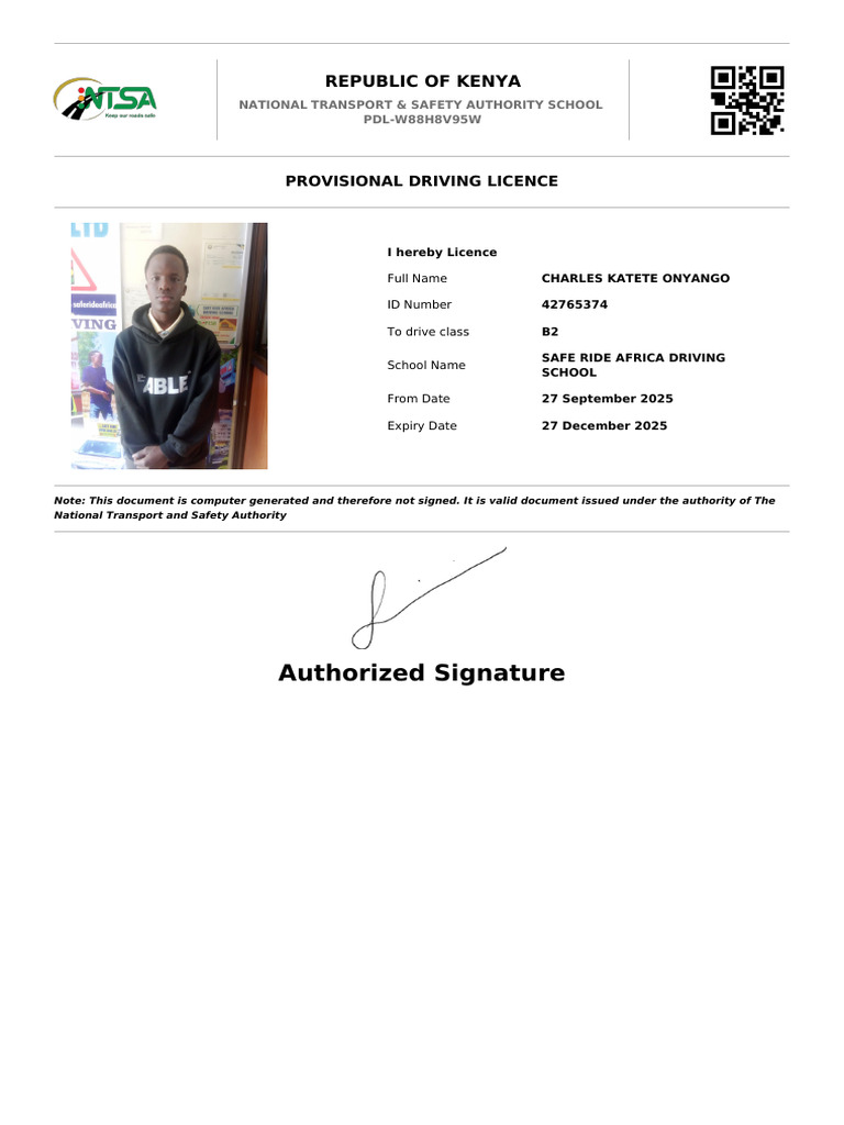 PDL W88H8V95W Provisional Driving License | PDF