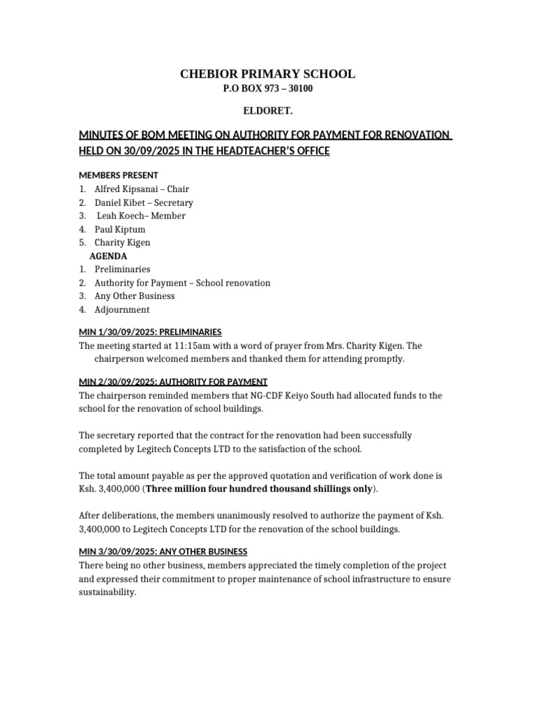 BOM Minutes Authority For Payment (AutoRecovered) | PDF
