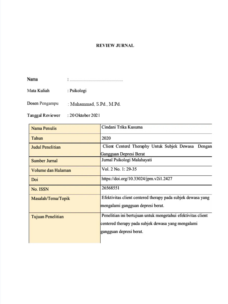 Contoh Format Review Jurnal | PDF