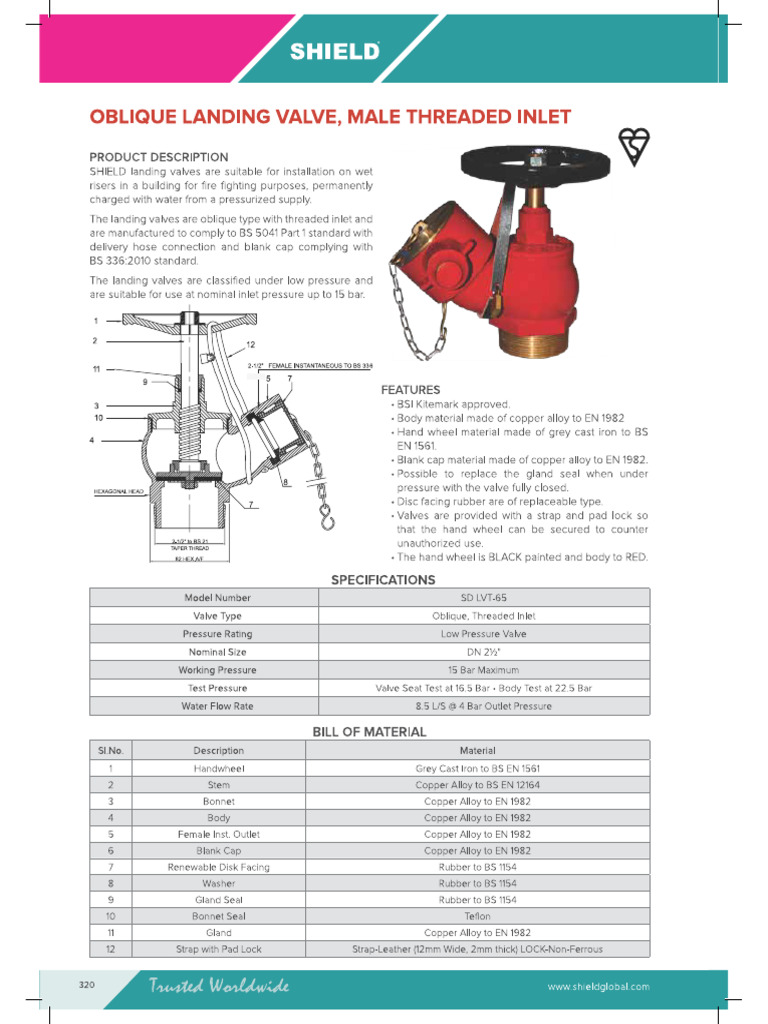 Oblique Landing Valve Male Threaded Inlet | PDF
