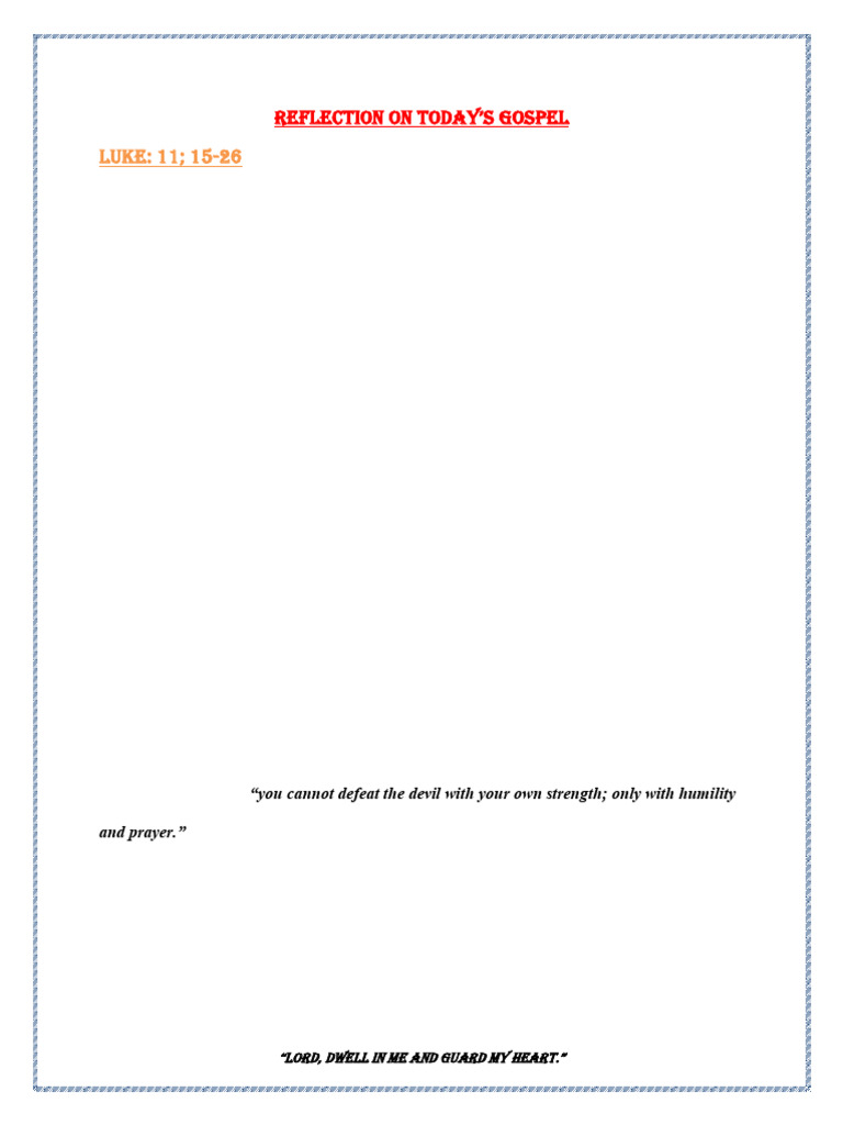 Reflection On The Gospel Today | PDF