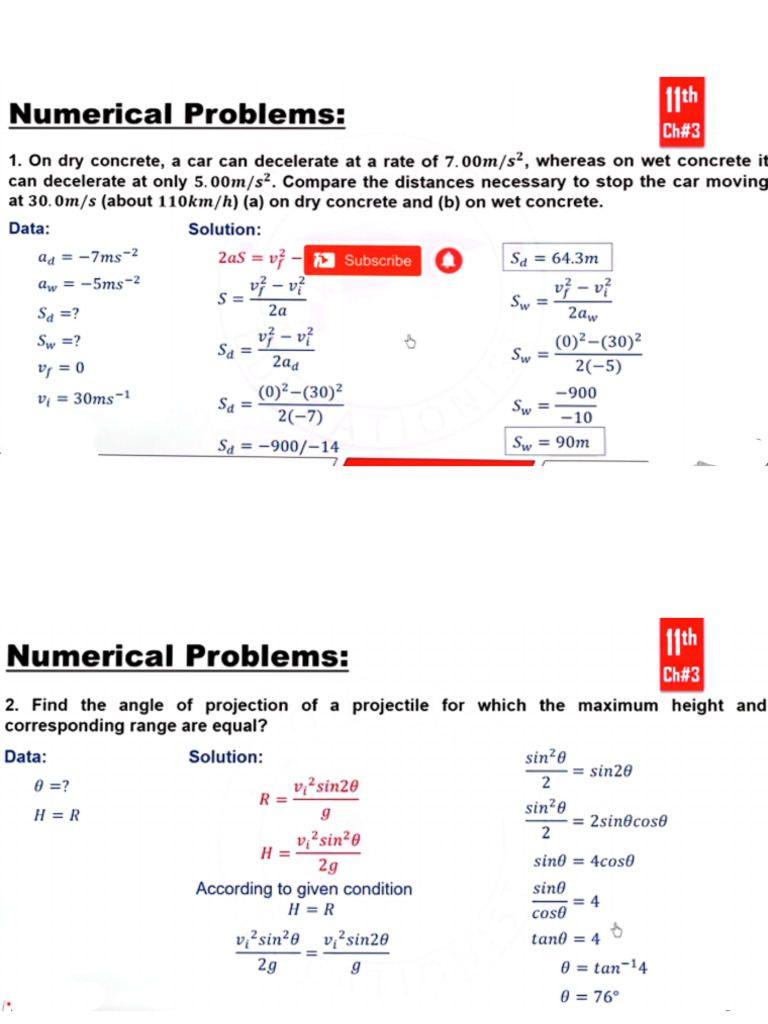 XI Chapter 3 Numericals | PDF