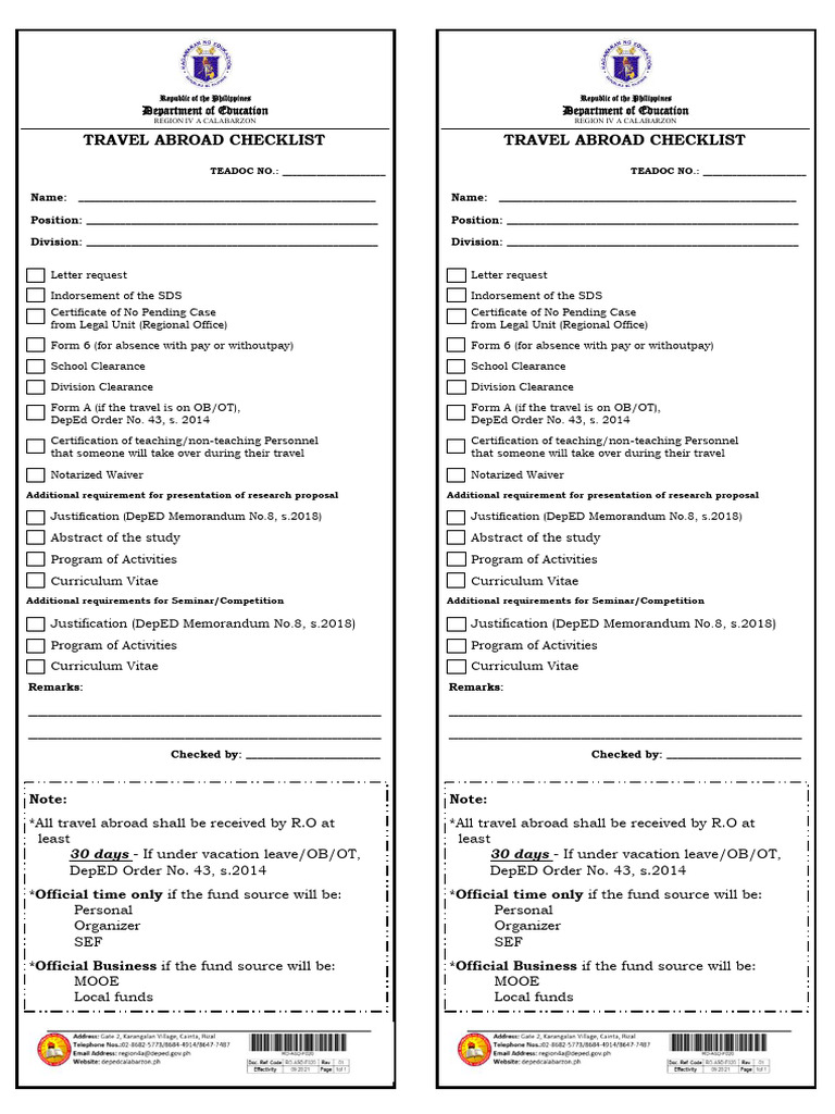 Checklist-For-Travel-Abroad Latest 28jul22 | PDF | Philippines | Government