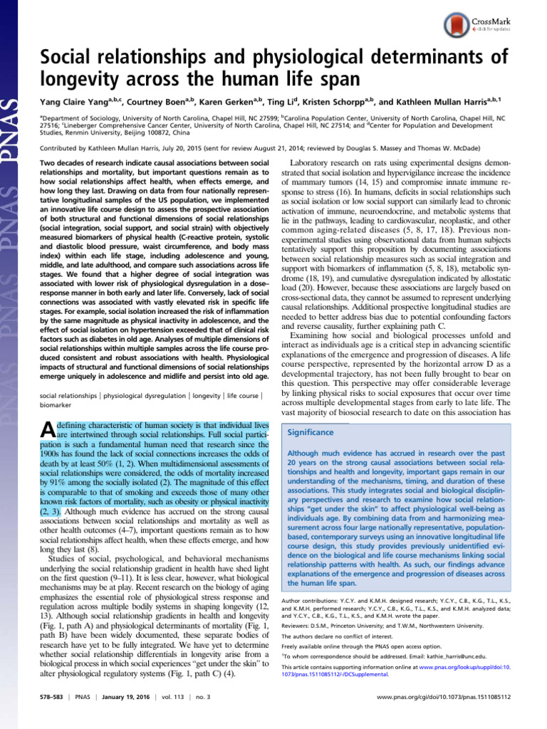 Yang Et Al 2016 Social Relationships and Physiological Determinants of ...