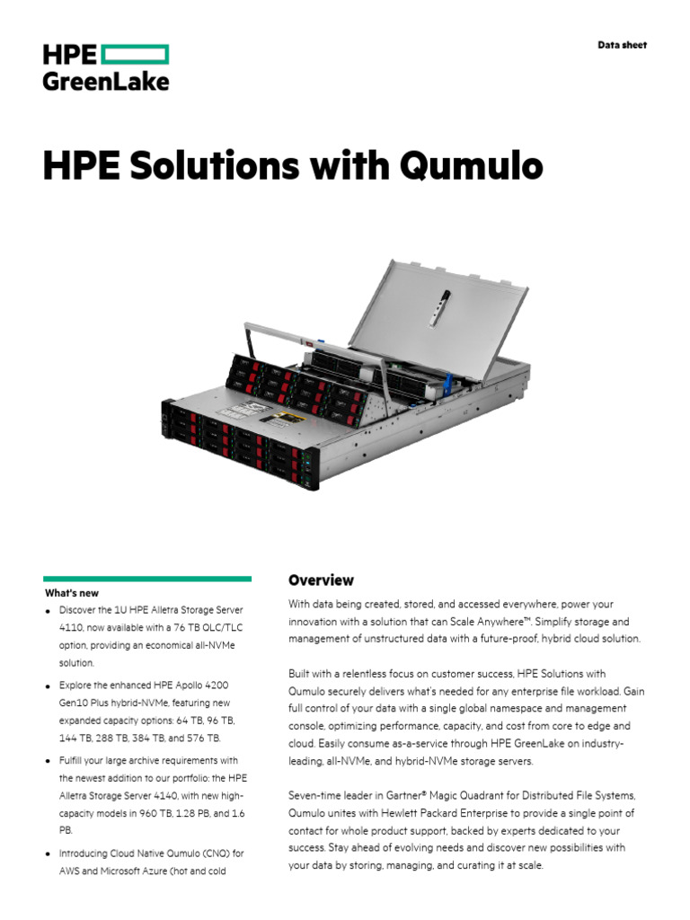 HPE+Solutions+With+Qumulo+Data+Sheet PSN1010868952USEN | PDF | Cloud Computing | Computer ...