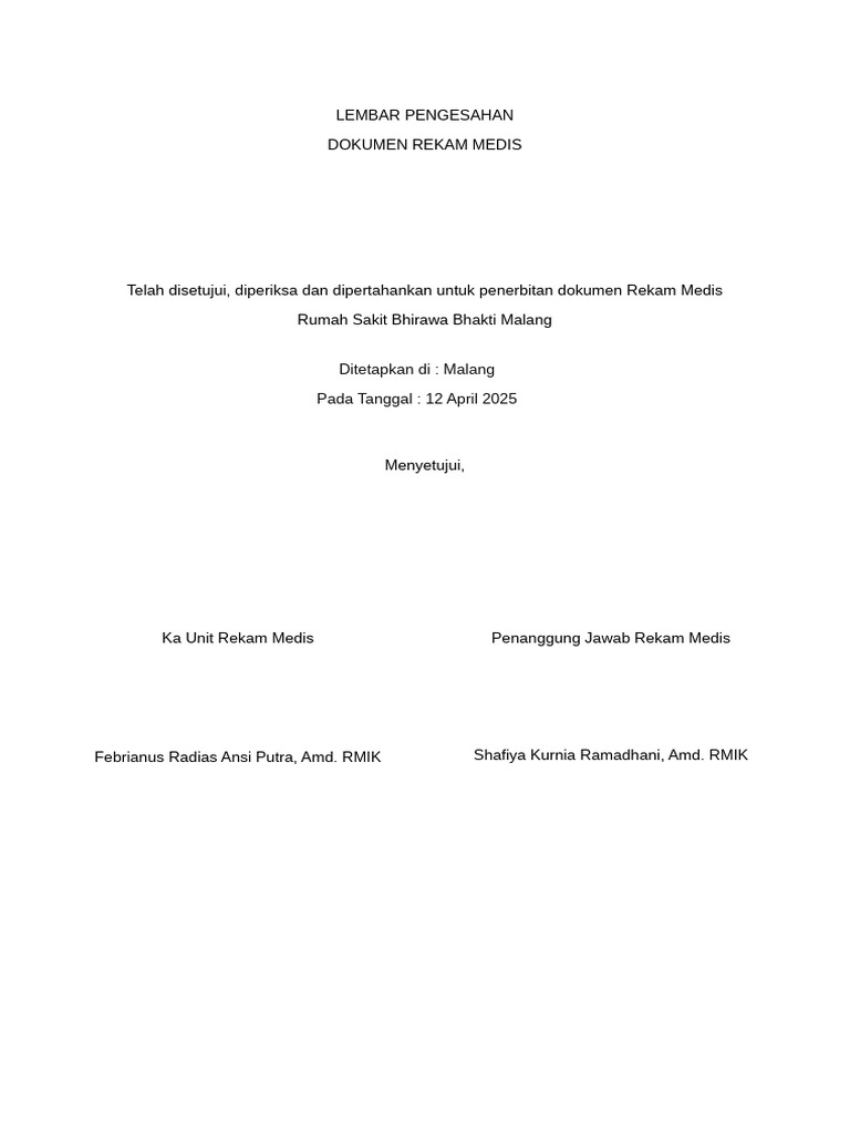 Pengesahan Dokumen Rekam Medis Malang | PDF