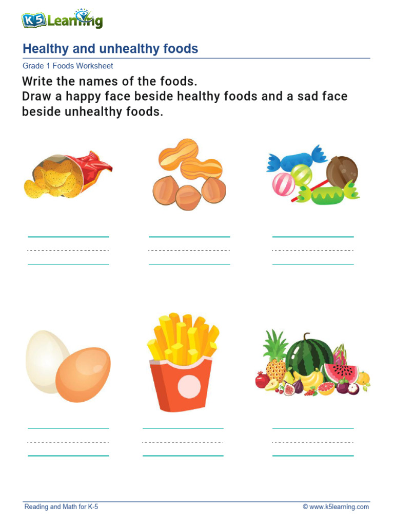 Healthy vs Unhealthy Foods Worksheet | PDF