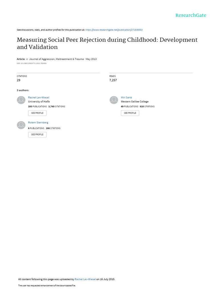 Social Peer Rejection Measurement in Childhood | PDF | Validity ...