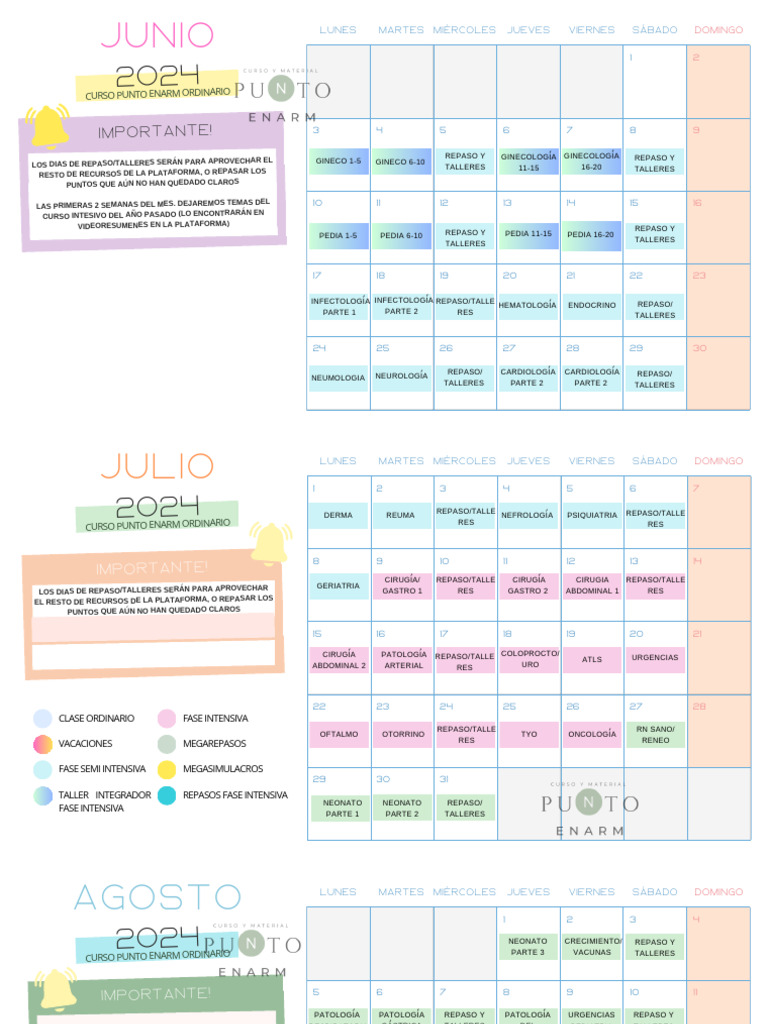 Calendario ENARM 2024: Talleres y Repasos | PDF | Especialidades ...
