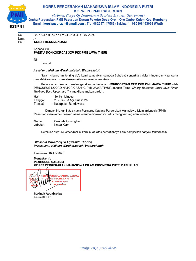 Rekomendasi KOPRI PMII Pasuruan 2025 | PDF