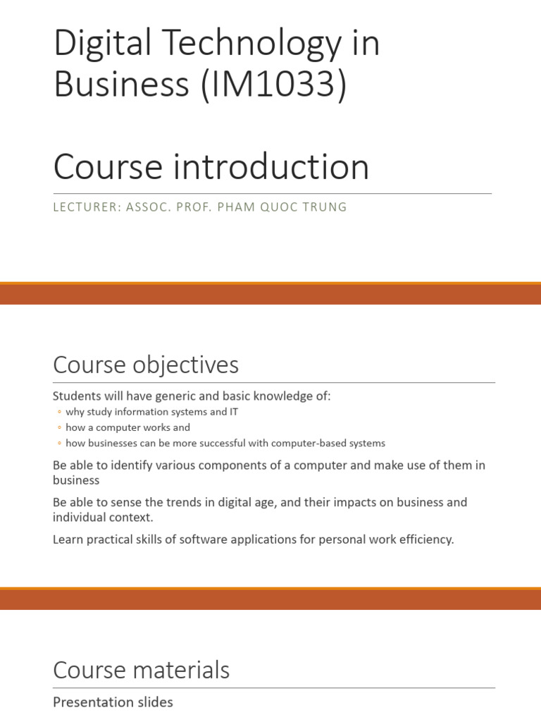 Digital Technology in Business Course Overview | PDF