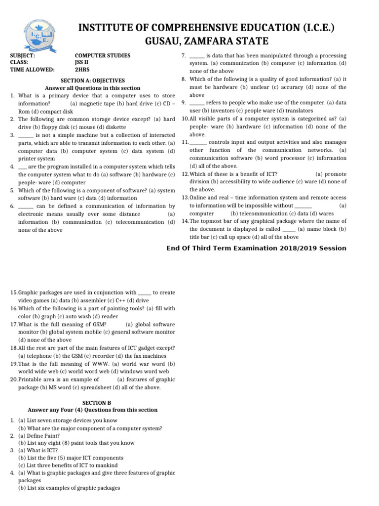 Computer Studies Js II | PDF | Computer Hardware | Disk Storage